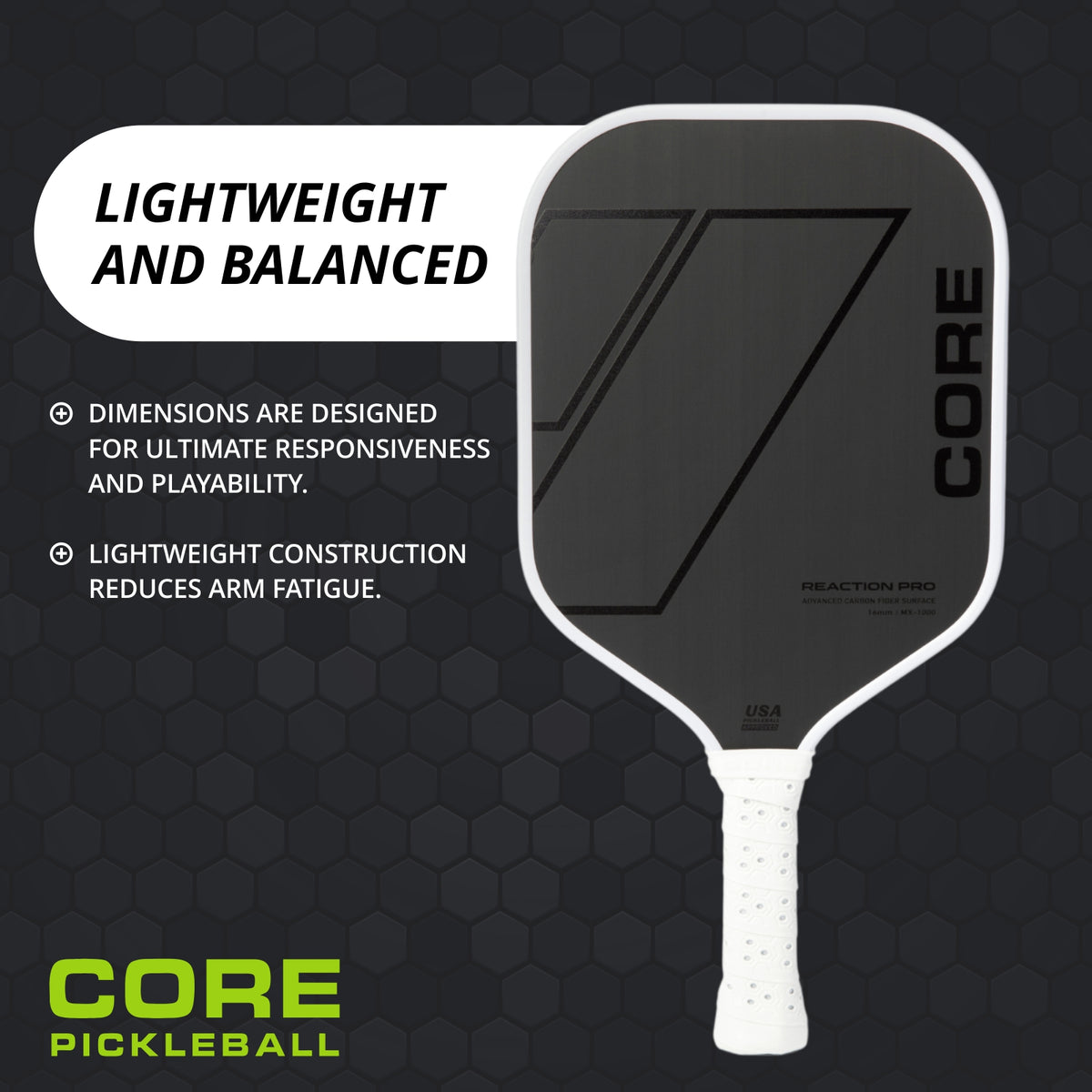 CORE Reaction Pro Pickleball Paddle | T700 Carbon Fiber Surface | MX-1 ...